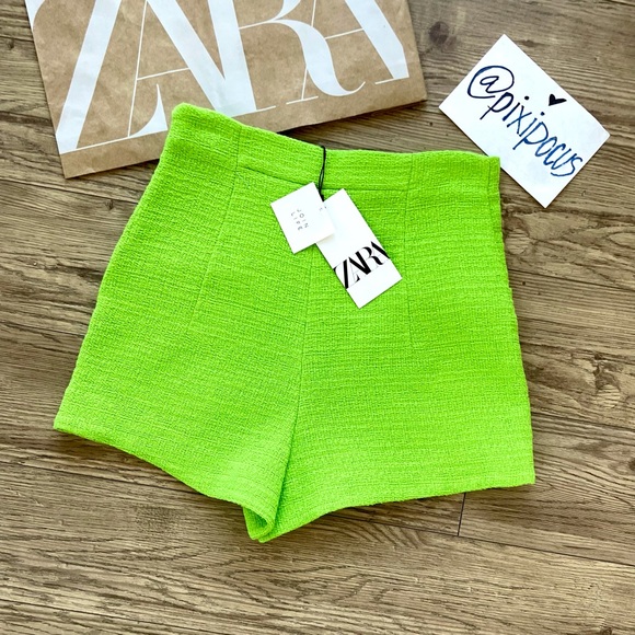 Zara | Shorts | Zara Highwaisted Shorts W Gold Buttons Neon Green ...